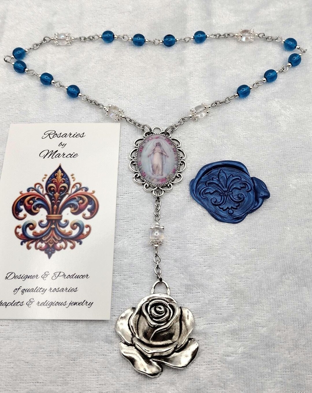 CZECH GLASS Crown of Twelve Stars of Our Lady of Mercy Chaplet With ...