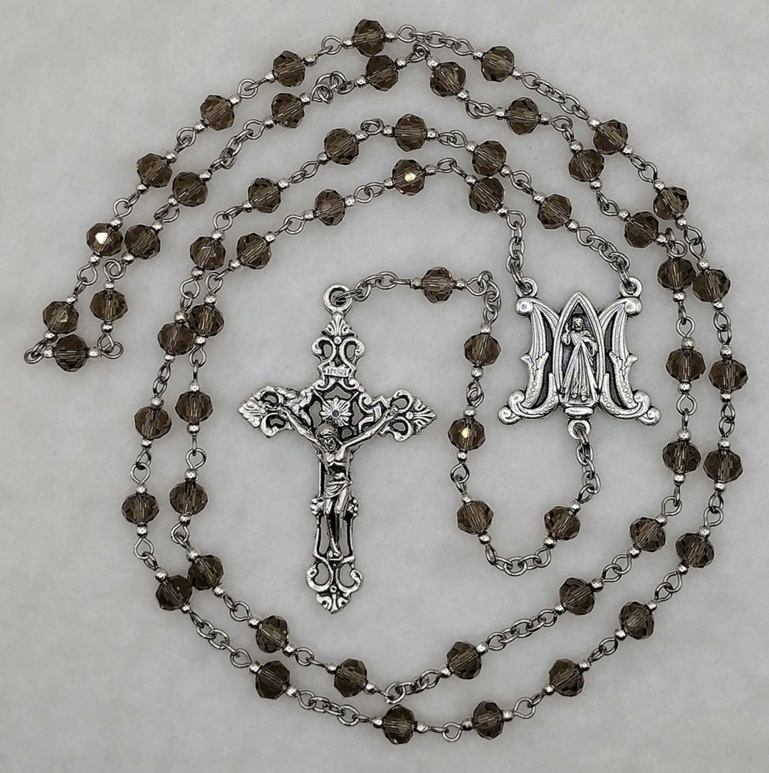 CRYSTAL Brown Crystal Divine Mercy Chaplet With Ornate Divine Mercy ...