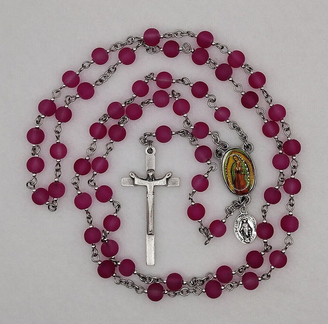 Bright Pink Our Lady of Guadalupe Rosary Risen Christ Cross Color Our ...