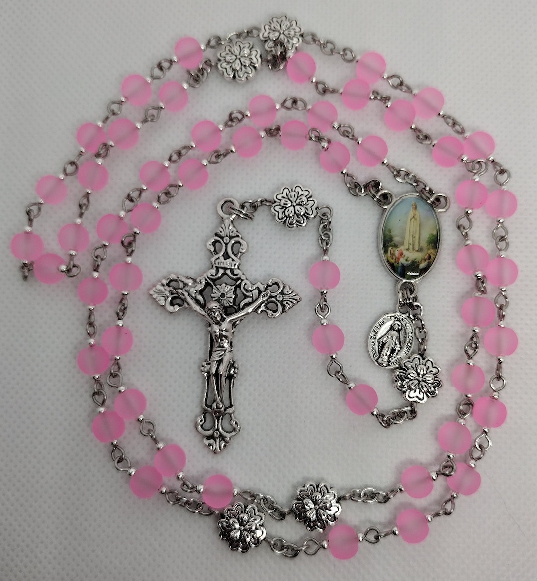 Pink Our Lady of Fatima Pink Rosary Full-color Two-sided Our - Etsy