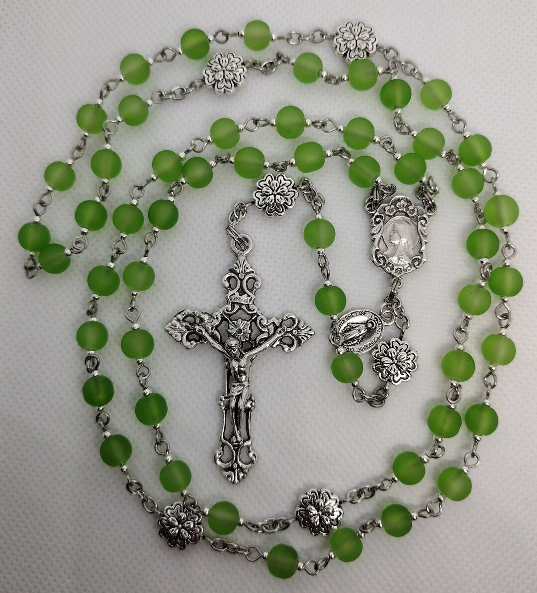 Bright Green Frosted Glass Rosary Blessed Virgin With Roses - Etsy