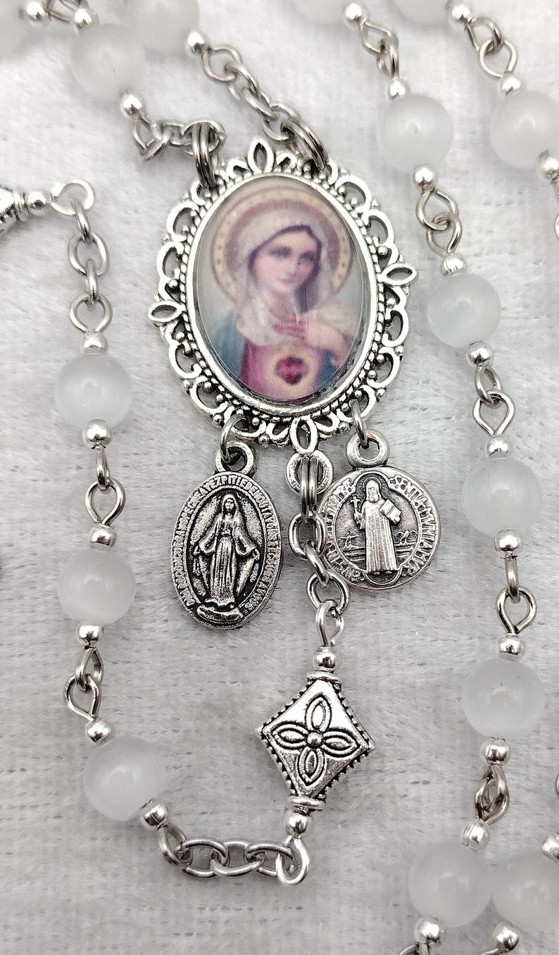GEMSTONE SELENITE ROSARY: Immaculate Heart Center, Small Miraculous and ...