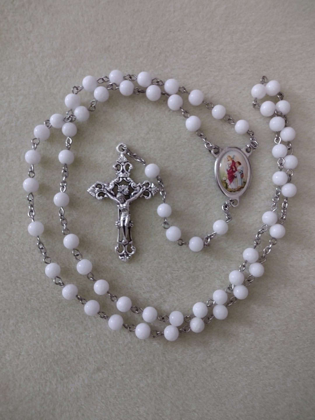 White Alabaster Jade Archangel Raphael Rosary With a - Etsy