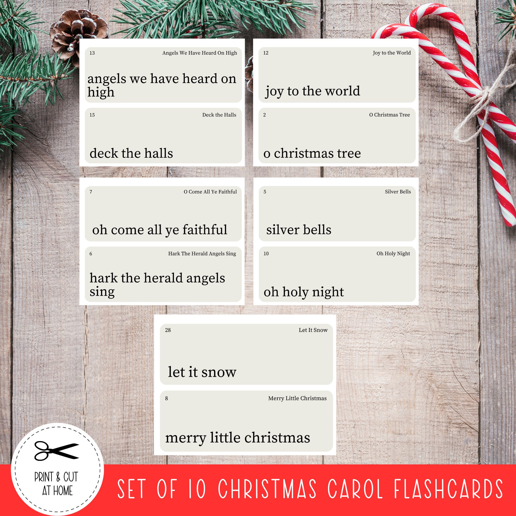 Vintage Inspired Printable Christmas Carol Flash Cards | Printable PDF ...