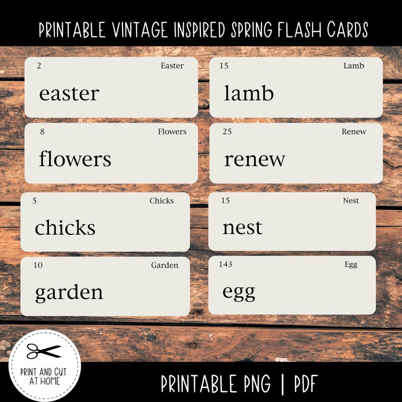Vintage Inspired Printable Spring Flash Cards | Printable PDF | Vintage ...
