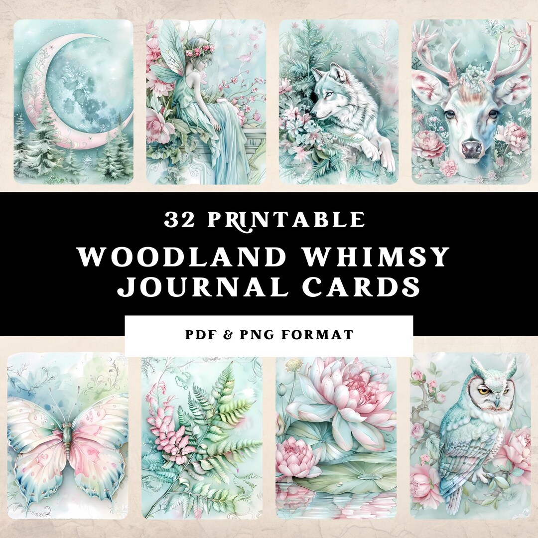 Woodland Whimsy Journal Cards ATC Cards Printable Junk Journal Ephemera ...