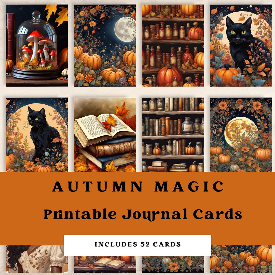 Autumn Magic Journal Cards Fall Witch Moon Cats Apothecary Halloween Samhain ATC Cards Printable ...