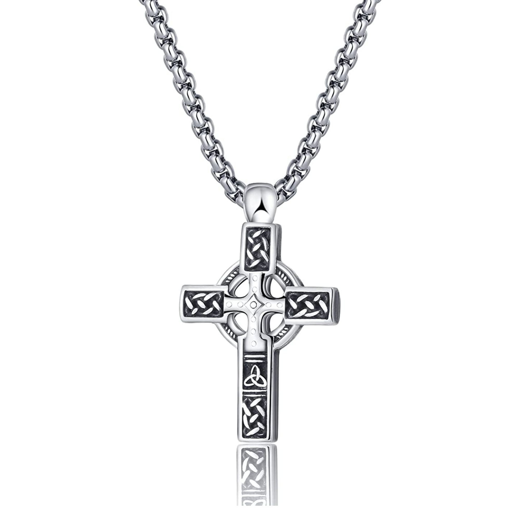 Stainless Steel Celtic Cross Necklace For Men Double Sided Celtic