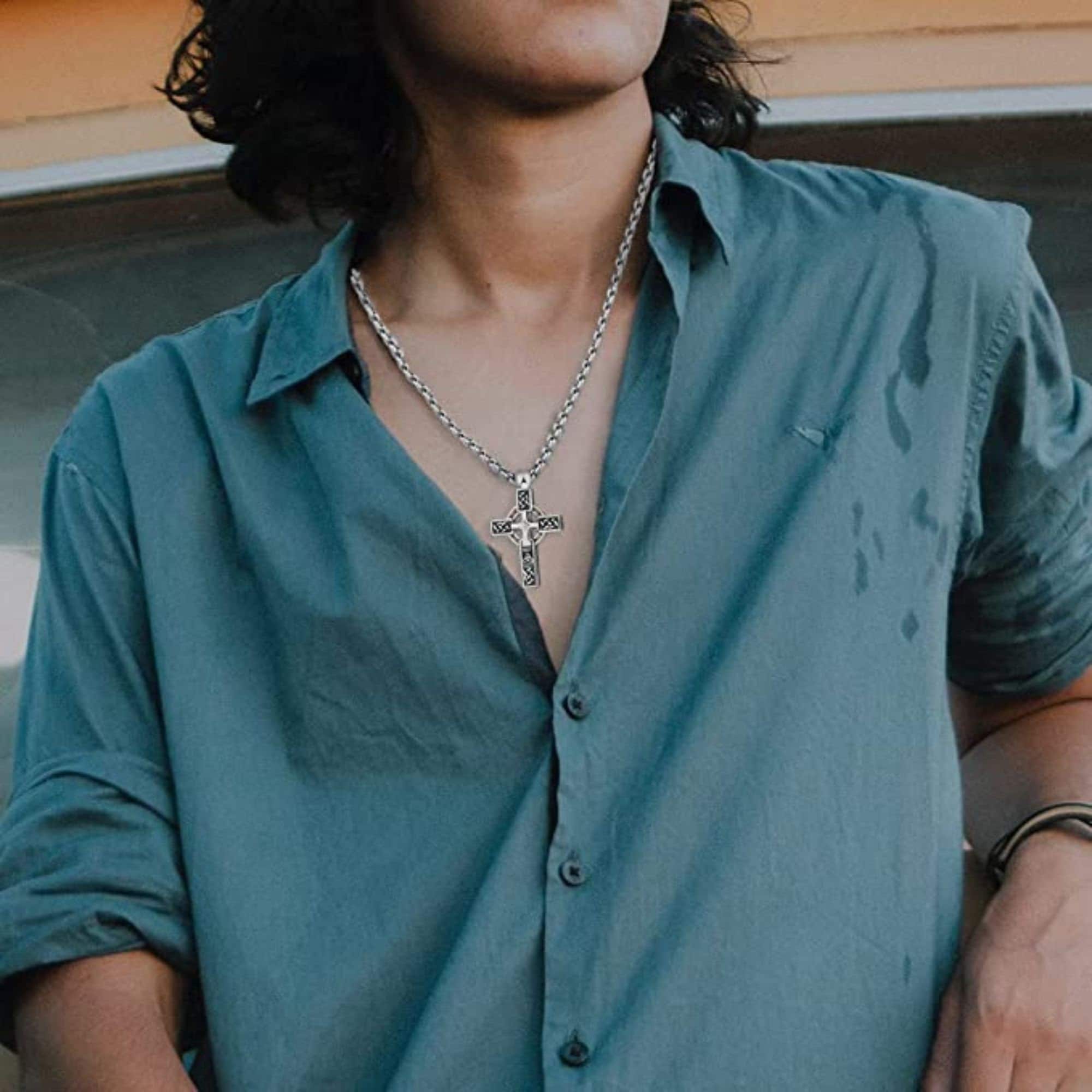 Stainless Steel Celtic Cross Necklace for Men, Double Sided Celtic ...