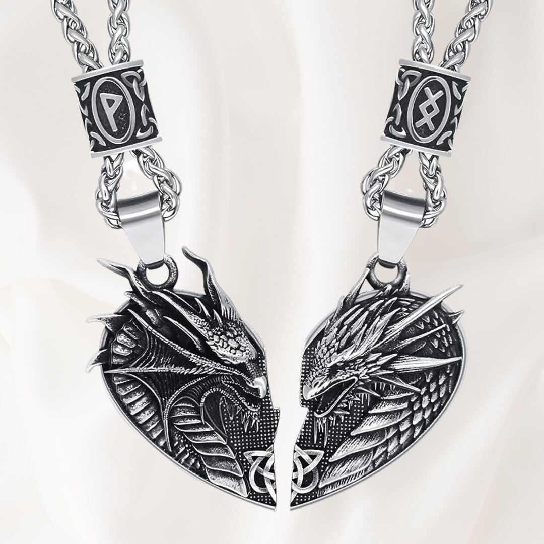 Matching Dragon Necklace Couples Viking Heart Necklace Jewelry for Men ...