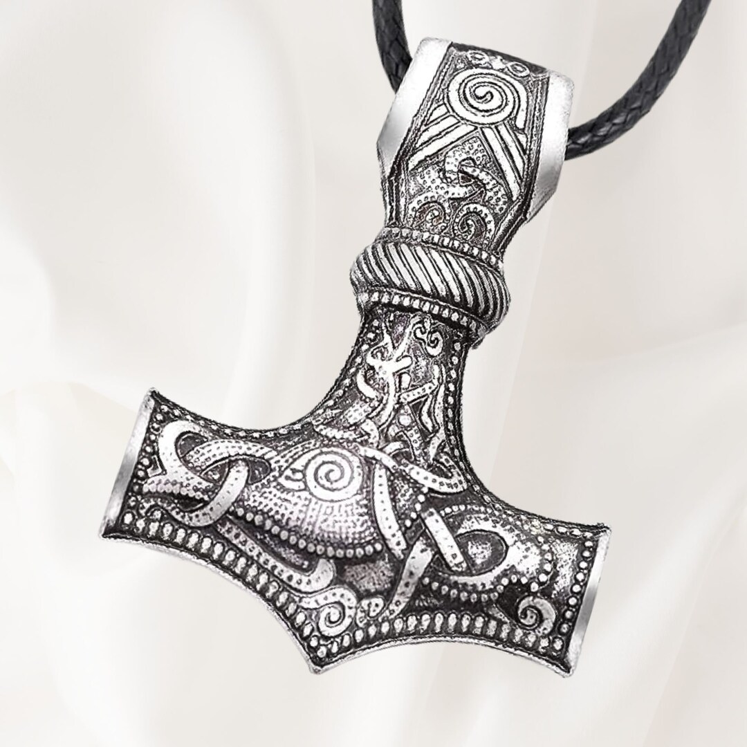 Mjolnir Necklace, Viking Mammen Style Thor Hammer Pendant, Box Chain ...