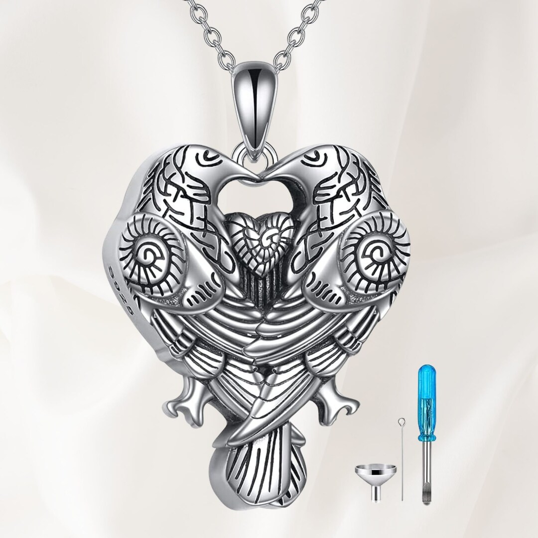 Raven Urn Pendant Necklace 925 Sterling Silver Crow Huginn and Muninn ...