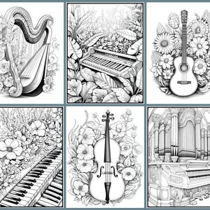 30 Melodious Coloring Pages, Music Printable Grayscale Coloring Book ...