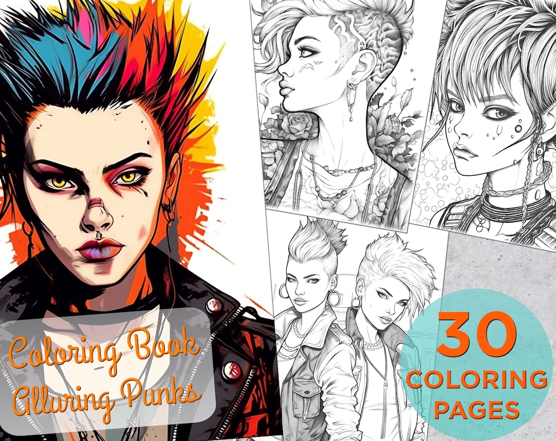 30 Punk Girls Coloring Pages, Punk Girls Adults Printable Grayscale ...