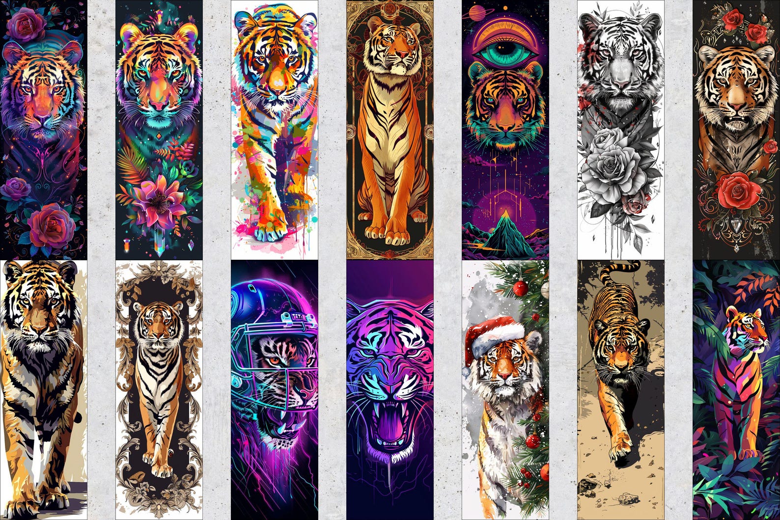 50 Tiger Printable Bookmarks, Tiger Digital Bookmark Sheets, Tiger PNG ...