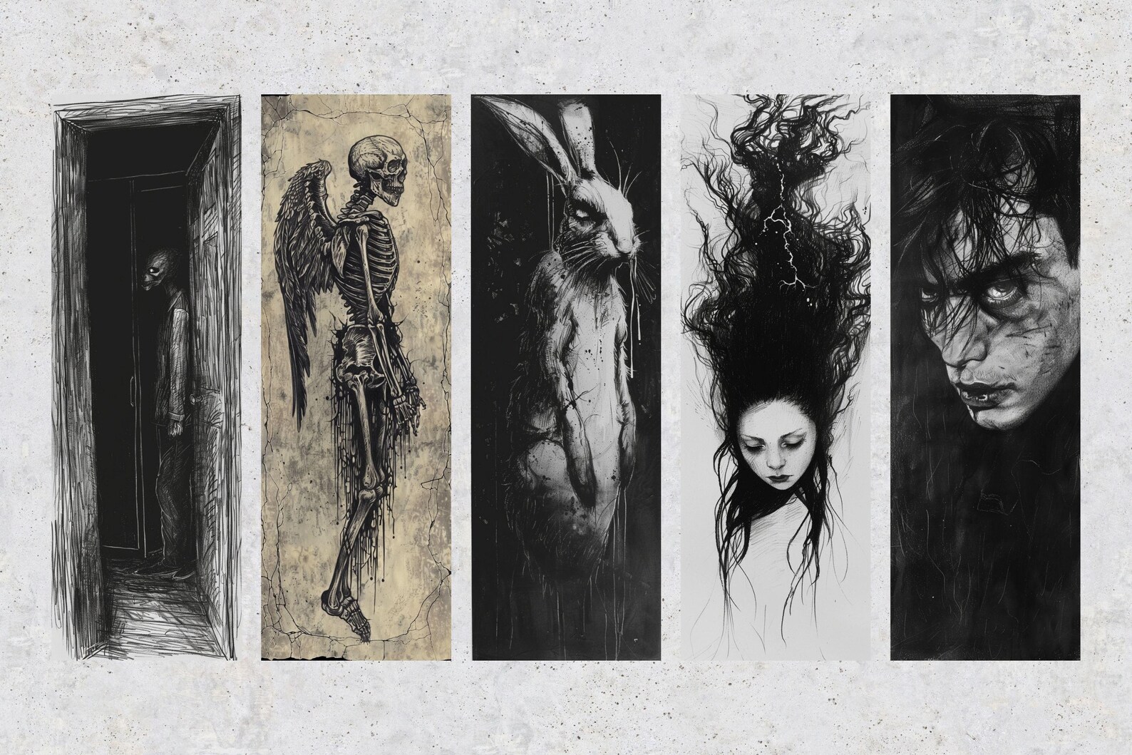 50 Scary Aesthetics Printable Bookmarks, Pencil Drawing Digital ...