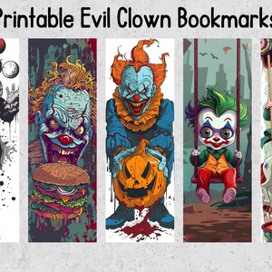 50 Evil Clown Printable Bookmarks, Evil Clowns Digital Bookmark Sheets ...