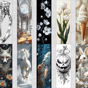 50 Total White Printable Bookmarks, White Digital Download Bookmark ...