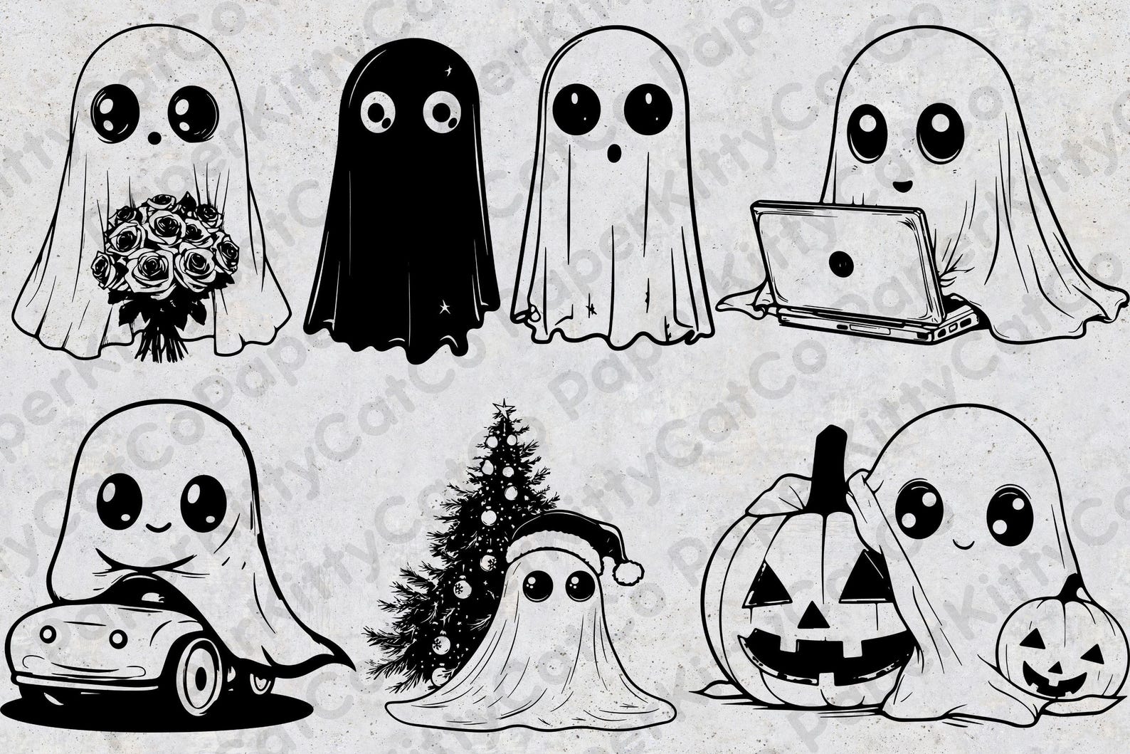 40 Cute Halloween Ghost PNG & SVG Bundle, Cute Ghost SVG Silhouettes ...