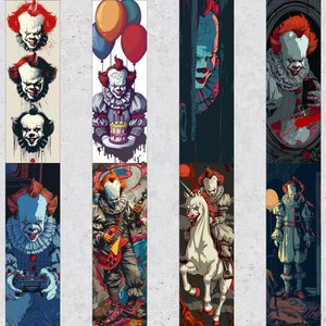 50 Evil Clown Printable Bookmarks, Evil Clowns Digital Bookmark Sheets ...