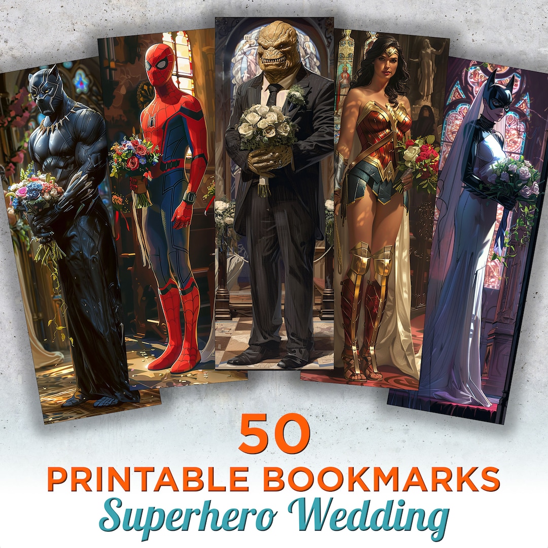 50 Superhero Wedding Printable Bookmarks, Comics Digital Download ...