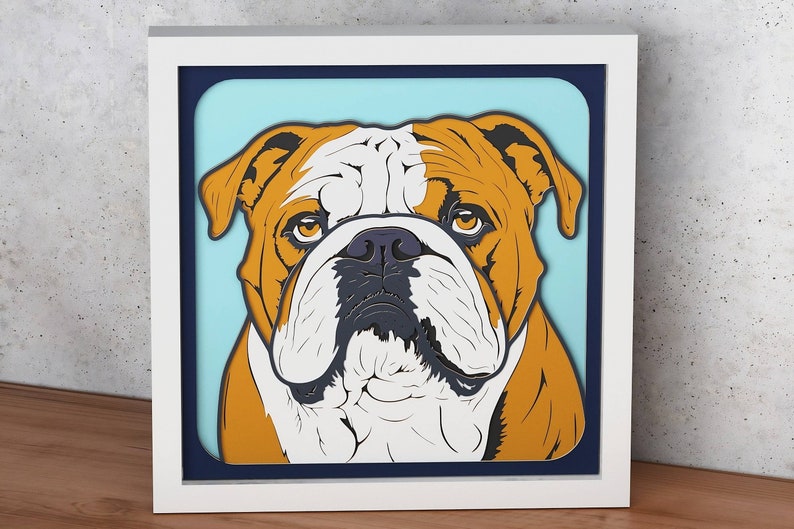 Bulldog Shadowbox for Cricut, DXF and SVG Layered Design for Cricut ...