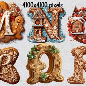 Ginger Cookie Alphabet PNG Sublimation Clip Art, Set of Transparent PNG ...