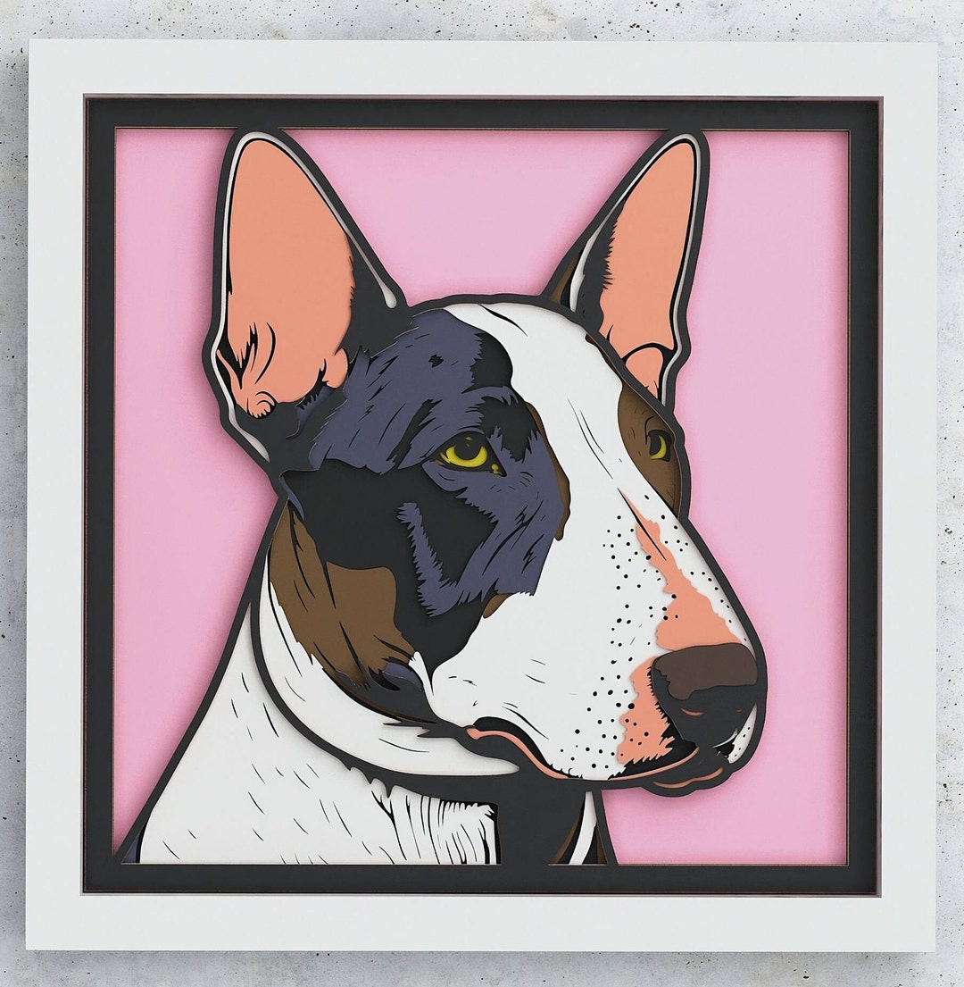 Bull Terrier Shadow Box, Bull Terrier SVG Layered Design for Cricut ...