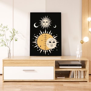 Set of 3 Sun and Moon Abstract Art in Boho Style, Boho Printable Art ...