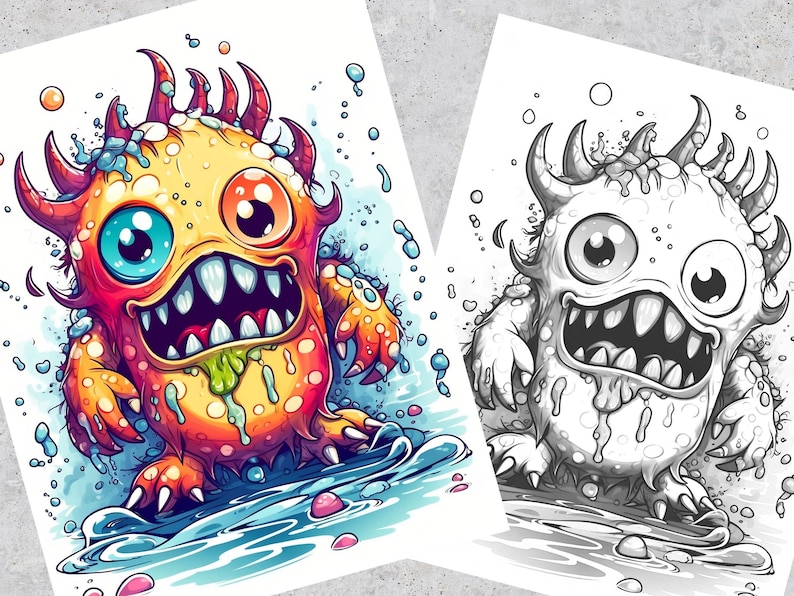 29 Funny Monsters Coloring Pages Adults Printable Grayscale - Etsy