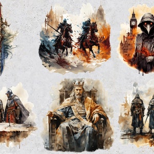 40 Medieval PNG Cliparts, Watercolor Middle Ages Sublimation, Set of ...