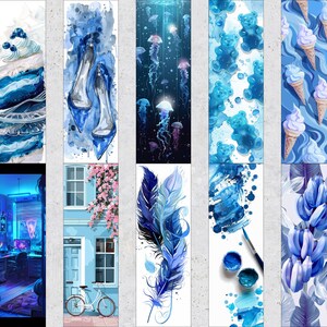 50 Total Blue Printable Bookmarks, Blue Digital Download Bookmark ...