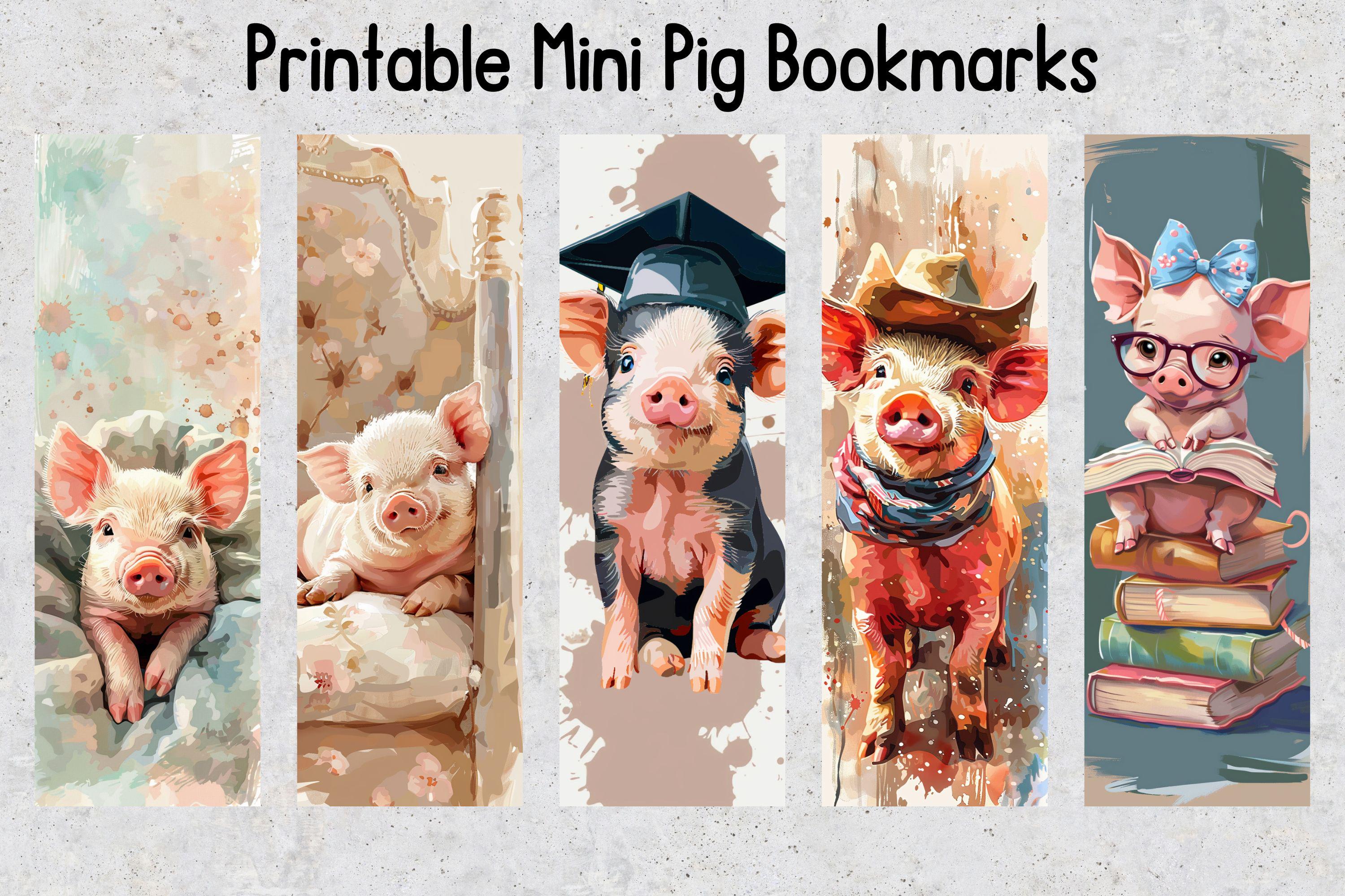 50 Mini Pig Printable Bookmarks, Mini Pig Digital Bookmark Sheets, Mini ...