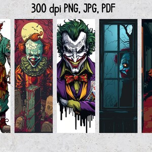 50 Evil Clown Printable Bookmarks, Evil Clowns Digital Bookmark Sheets ...