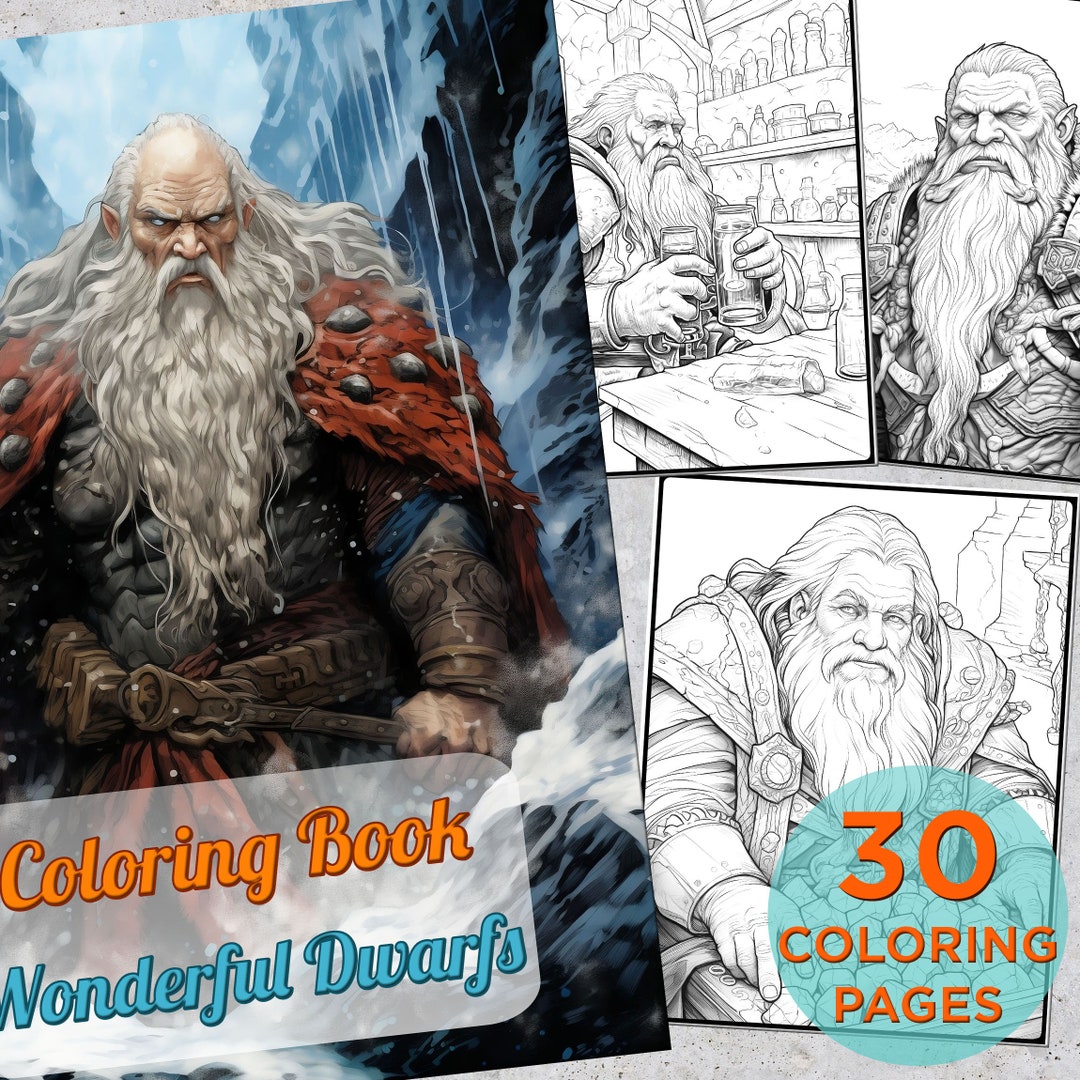 30 Wonderful Dwarfs Coloring Pages, Gnomes Printable Grayscale Coloring ...