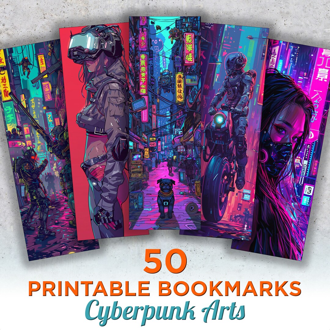 50 Cyberpunk Printable Bookmarks, Cyberpunk Digital Download Bookmark ...