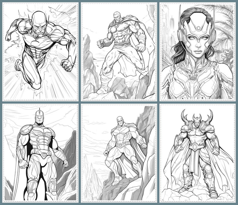 34 Superheroes Coloring Pages, Adults Printable Grayscale Hero Coloring ...