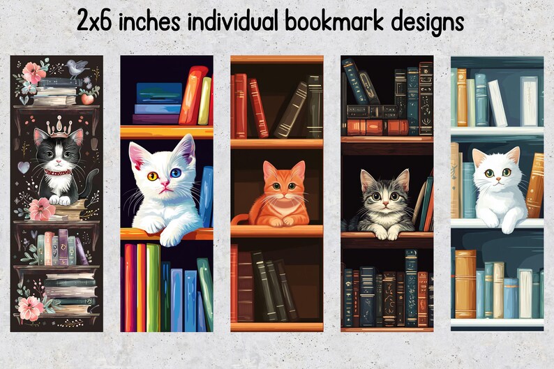 50 Books and Cats Printable Bookmarks, Kitten Digital Bookmark Sheets ...