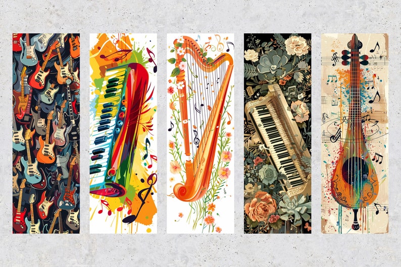 50 Musical Printable Bookmarks, Instruments Digital Download Bookmark ...