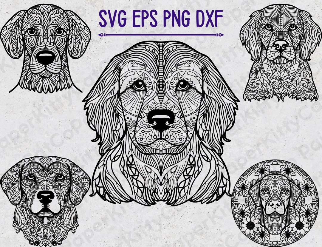 5 Labrador Retriever SVG Bundle, Dog Zentangle Mandala SVG, Set of Dog ...