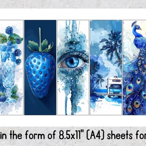 50 Total Blue Printable Bookmarks, Blue Digital Download Bookmark ...