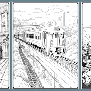 45 Train Coloring Pages, Train Printable Grayscale Coloring Book for ...