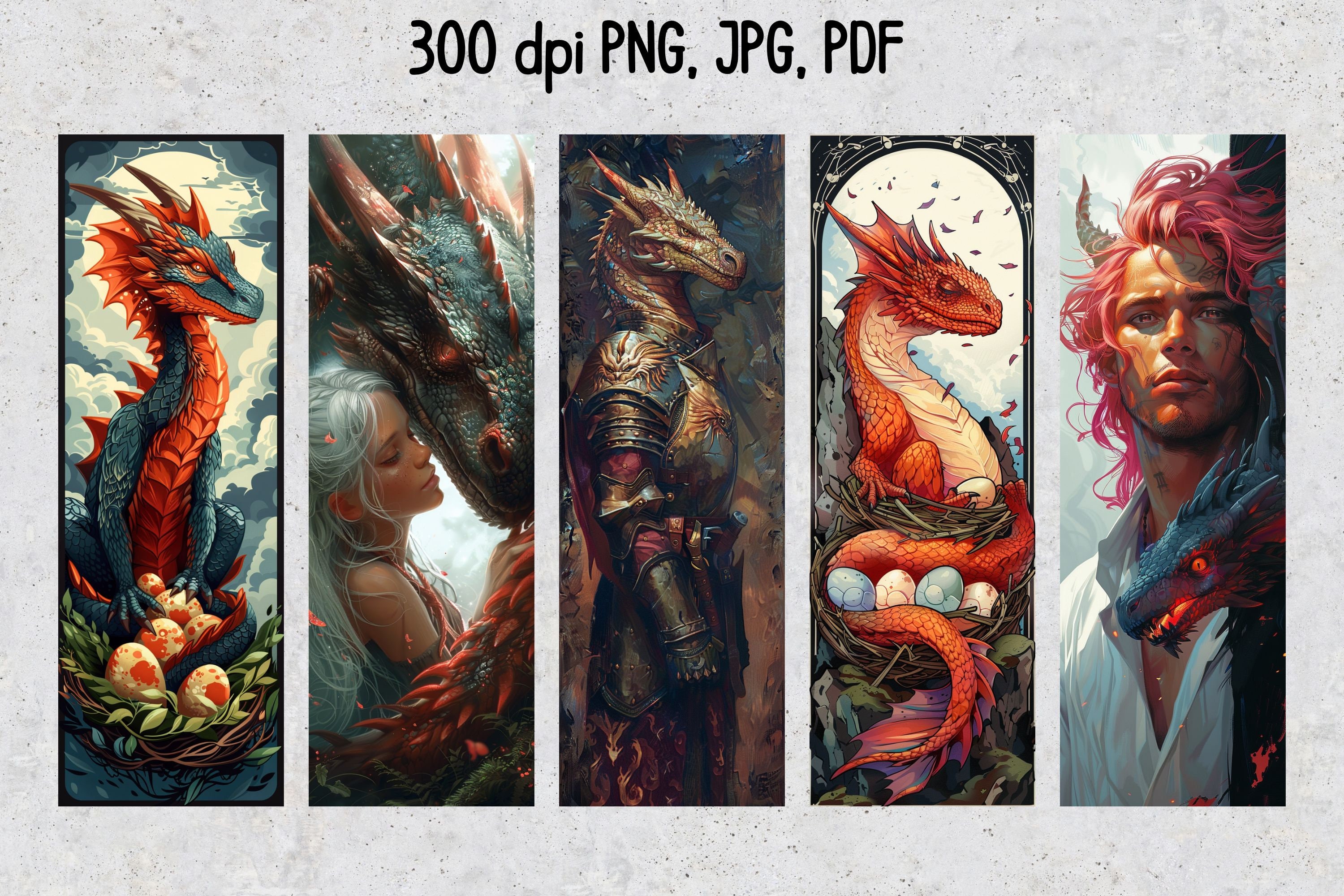 50 Gorgeous Dragon Printable Bookmarks, Dragon Digital Download ...
