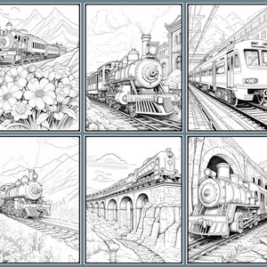 45 Train Coloring Pages, Train Printable Grayscale Coloring Book for ...