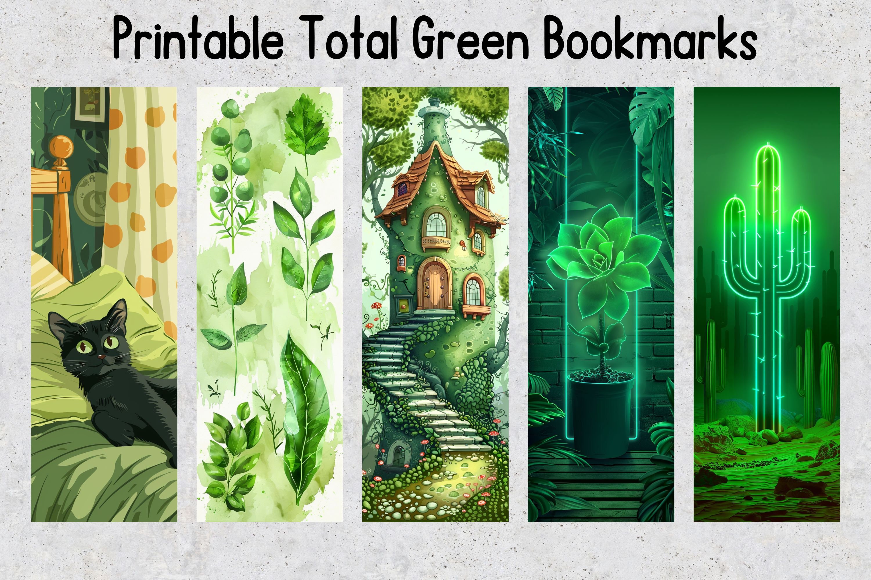 50 Total Green Printable Bookmarks, Green Digital Download Bookmark ...