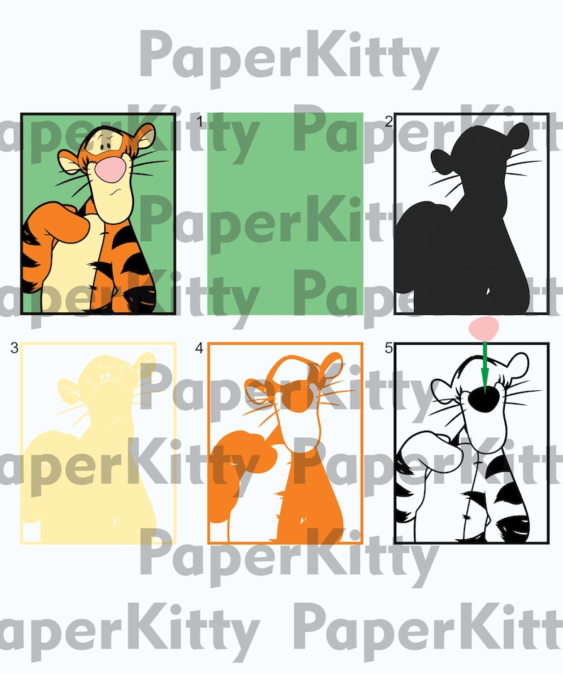 Cartoon Tiger Portrait Shadow Box SVG, Winnie Layered Design for Cricut ...