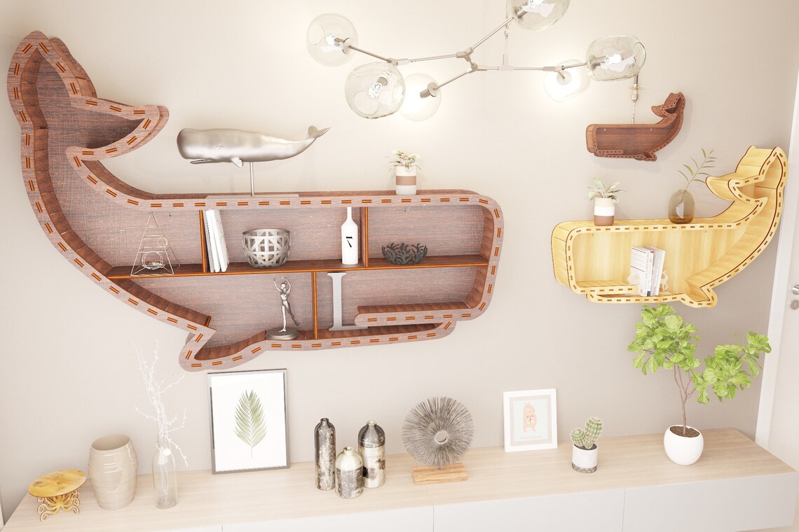 Whale Shelves for Laser Cutting, Whale Digital Wooden Original Interior ...
