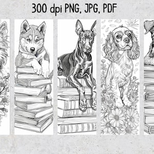 50 Printable Bookmarks for Coloring Dogs, Dogs Digital Download ...