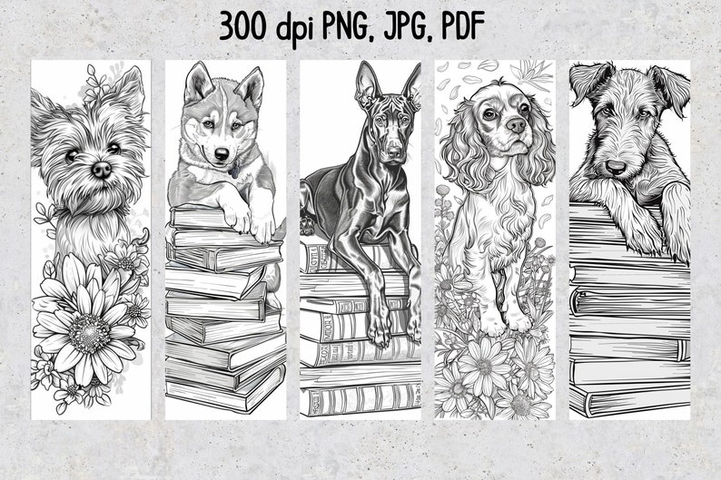 50 Printable Bookmarks for Coloring Dogs, Dogs Digital Download ...