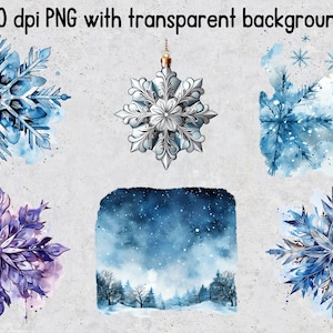 30 Snowflake PNG Sublimation Clip Art, Set of Transparent PNG Snow ...